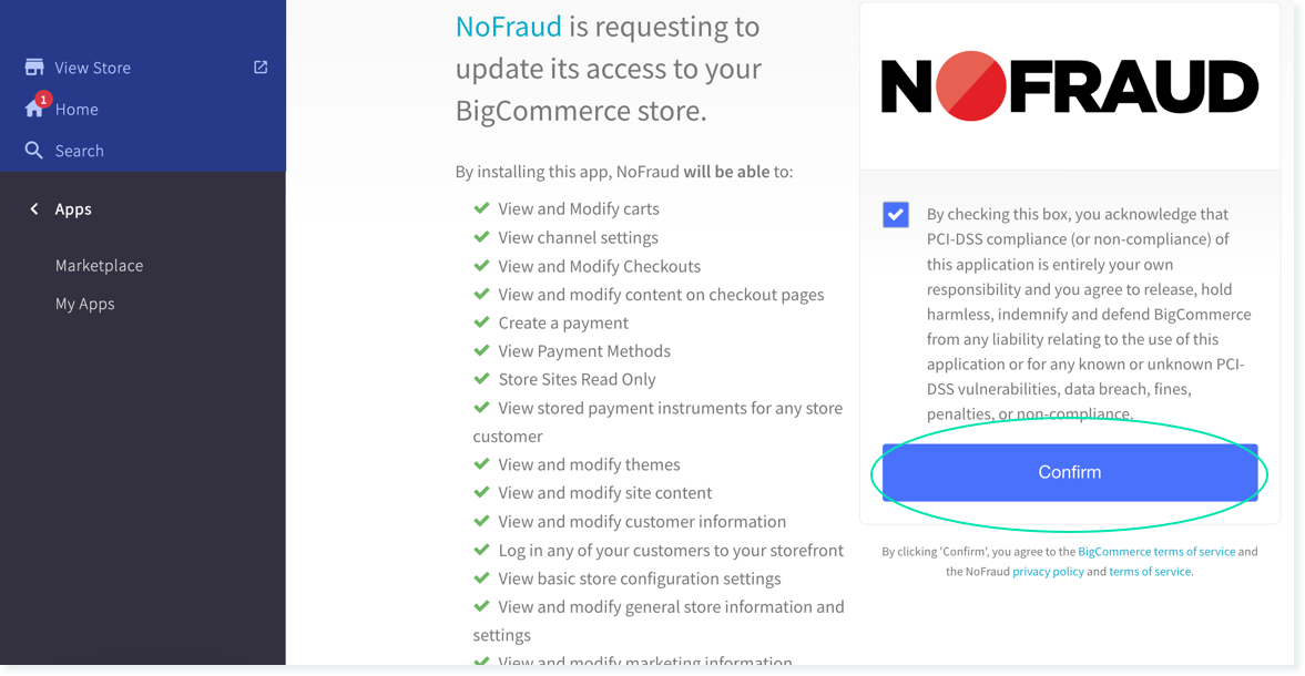 How do I integrate NoFraud Fraud Protection with my BigCommerce store?