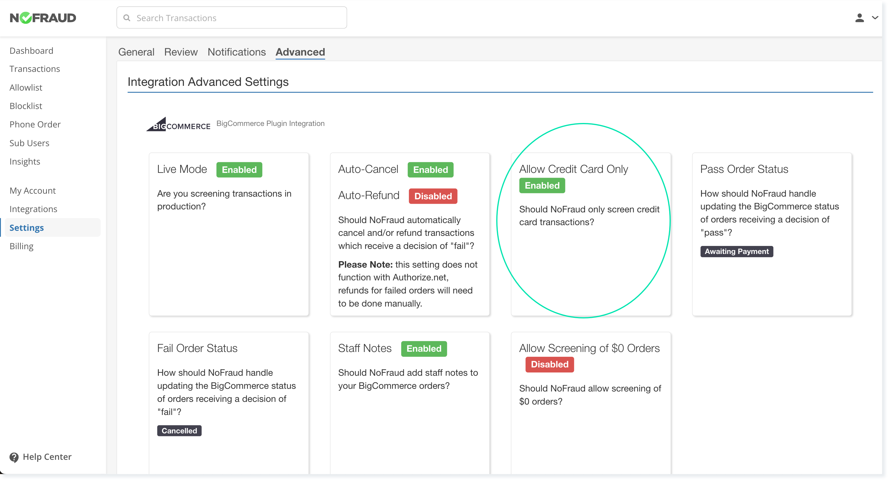 How can I customize the NoFraud Fraud Protection app for BigCommerce?