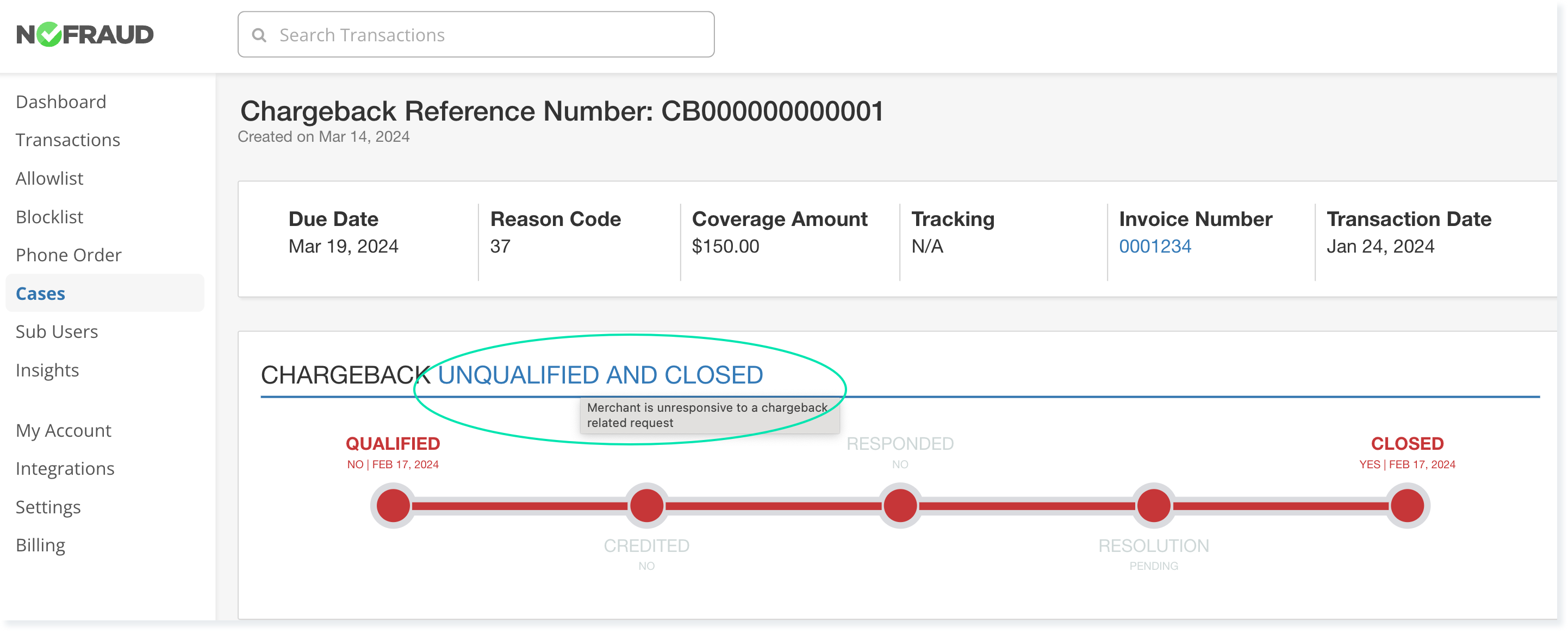 How do I use Cases to track submitted chargebacks in NoFraud?