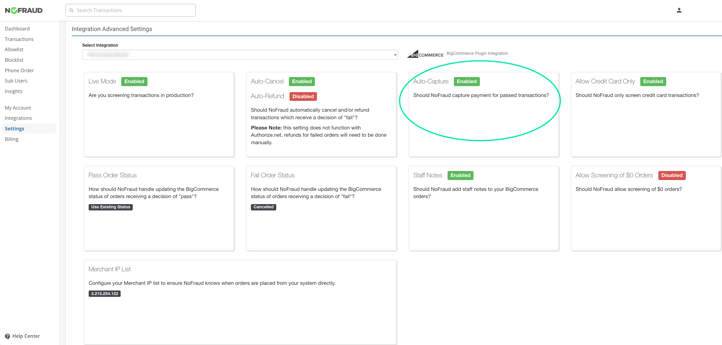 How do I enable the Authorize and Capture Process for BigCommerce?