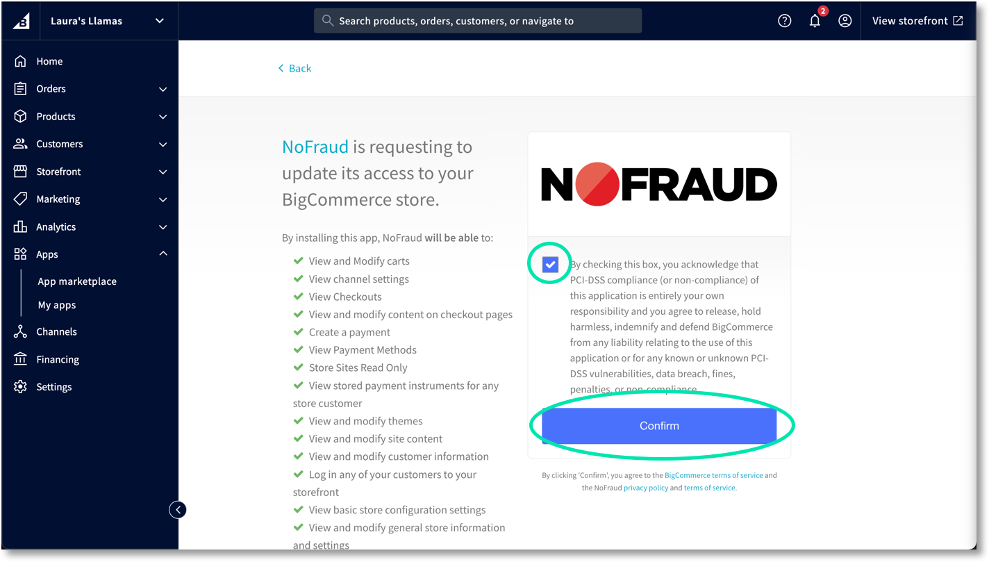 How do I integrate NoFraud Fraud Protection with my BigCommerce store?